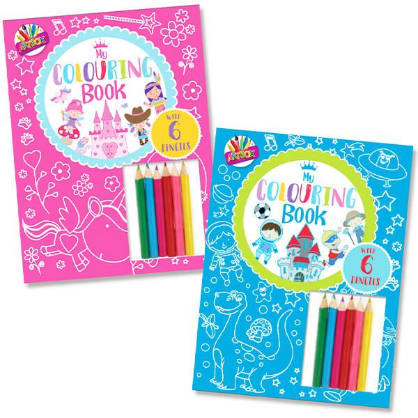 Children's A4 Colouring Book with 6 Pencils (Assorted Designs ...