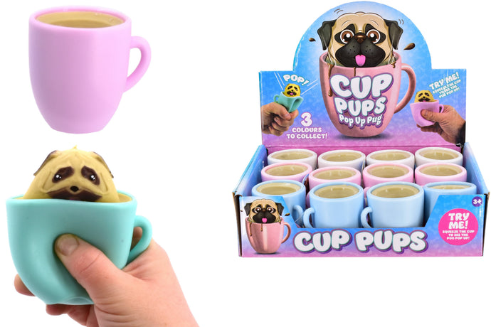 Children's Cup Pup Squishy Pop Up Pug Puppy Toy - 3 Colours to Collect ...