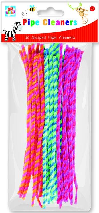 Children's Pack of 30 Colourful Striped Pipe Cleaners for Crafts ...